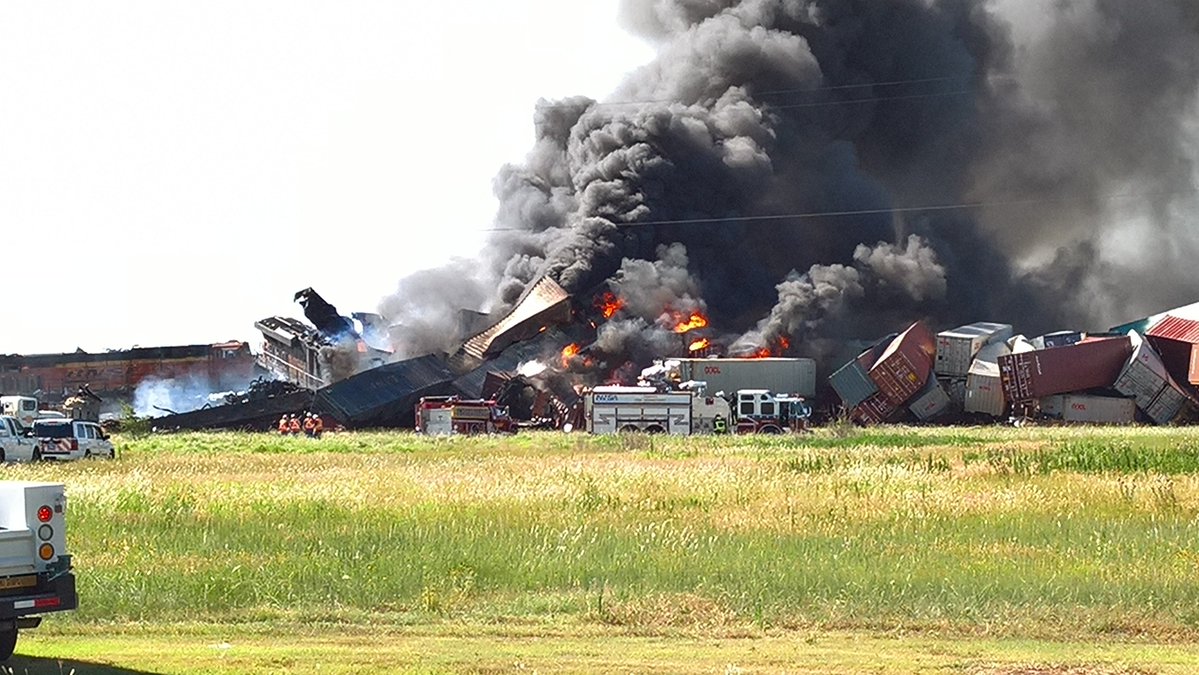 Two Trains Collide Head-On in Fiery Crash in Texas, Injuring 1 | kcentv.com
